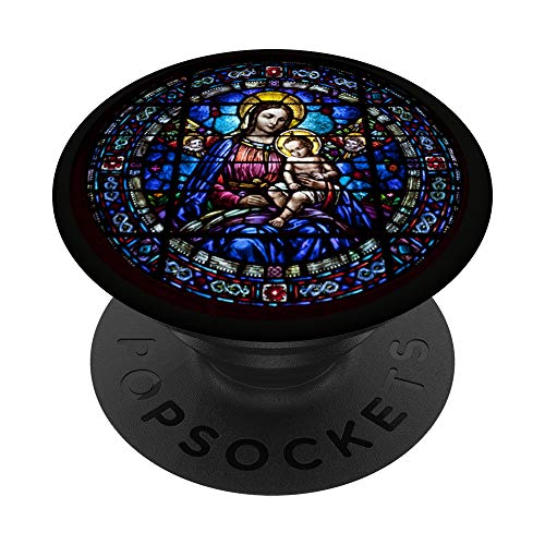 Blessed Virgin Mary and Jesus Stained Glass Design PopSockets PopGrip: Swappable Grip for Phones & Tablets