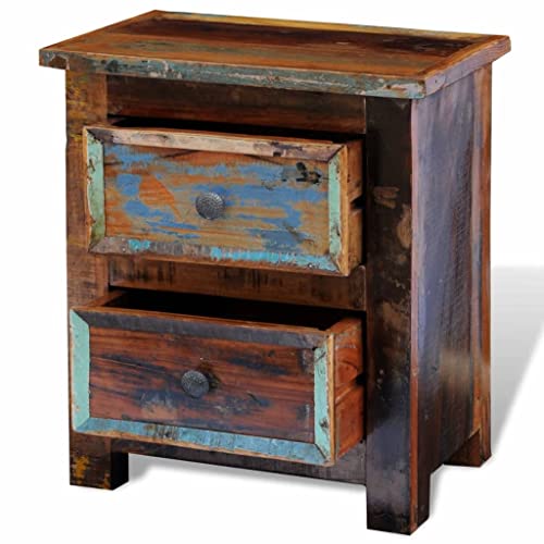 vidaXL Nightstand w/ 2 Drawers Solid Reclaimed Wood Side End Storage Stand