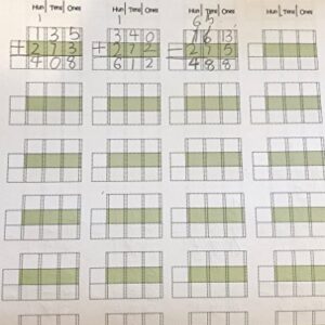 Channie’s Triple Digit Math Line-Up Pad for 3 Digit Addition Subtraction 250 Pages Counted Front & Back, 125 Sheets, Grades 2nd & 3rd, Size 8.5” x 11”