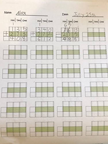 Channie’s Triple Digit Math Line-Up Pad for 3 Digit Addition Subtraction 250 Pages Counted Front & Back, 125 Sheets, Grades 2nd & 3rd, Size 8.5” x 11”