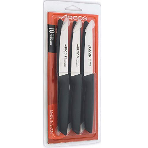 ARCOS Knife Set 4 Inch Nitrum Stainless Steel and 202 mm blade. Professional Knife for Peeling Fruits and Vegetable. Ergonomic Polyoxymethylene Handle and 110 mm Blade. Series Universal. Color Black.