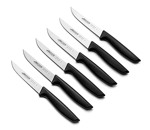 ARCOS Knife Set 4 Inch Nitrum Stainless Steel and 202 mm blade. Professional Knife for Peeling Fruits and Vegetable. Ergonomic Polyoxymethylene Handle and 110 mm Blade. Series Universal. Color Black.