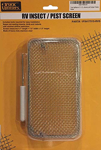 Truck Upfitters 4.1" x 7.5" x 1.8" RV Trailer Flying Bug/Insect and Rodent Stainless Steel Mesh Screen for Furnace Vents on Travel Trailers, Motorhomes, and Camper Trailers. Includes Install Tool!