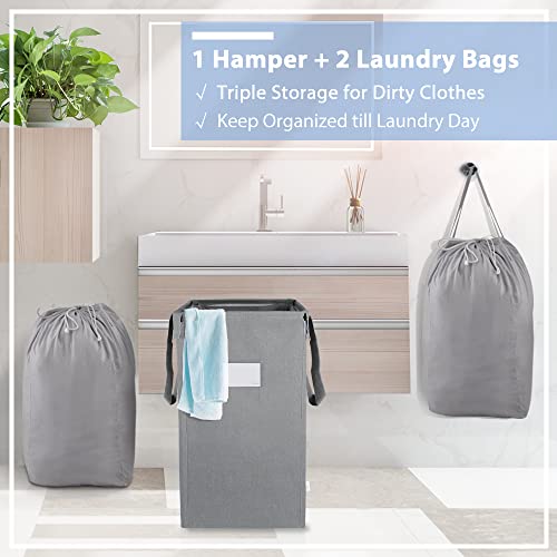 MCleanPin 210L Laundry Hamper Collapsible with 2 Washable Laundry Bags, Dirty Clothes Hamper,Laundry Basket with Handles Foldable Hamper Dorm Laundry Basket for College,Grey