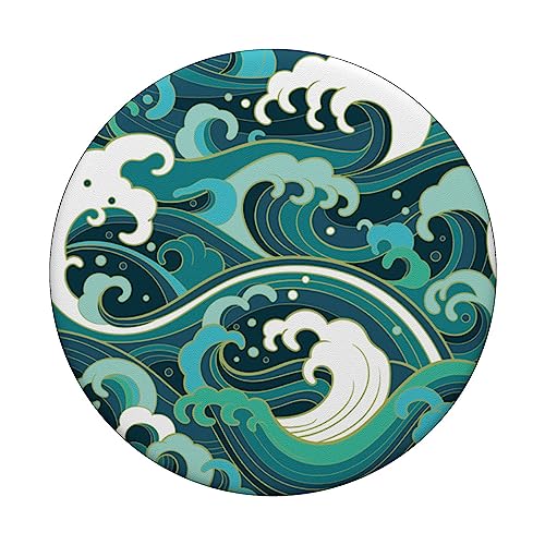 Ocean Wave Surf Beach Tropical Blue Teal Green Japanese Art PopSockets Swappable PopGrip