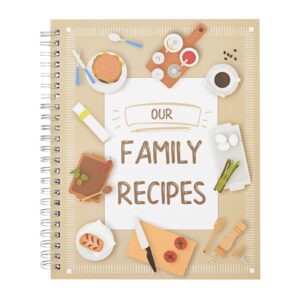 family recipe book to write in, spiral bound diy make your own cookbook with 90 pages (blank inside, 6.5 x 8.2 in)