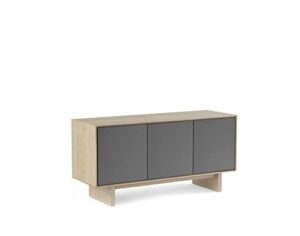 bdi octave 8377 triple-width media cabinet, drift oak with grey flat doors