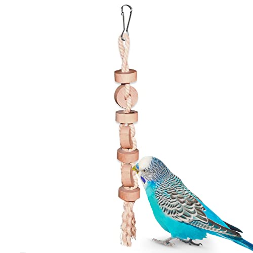 SunGrow Parakeet Wooden Chew Toy, Hanging Wood Cookies for Pecking and Chewing, Great for Parrots, Macaws, African Grays & Conures, 1 Pack