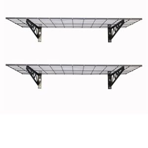 saferacks wall shelves - 2 pk 18"x48" wall mountable shelving unit for storage rack, pantry shelves, utility shelving, heavy duty shelves w/ 4 versatile accessory hooks, 500lbs capacity, hammertone