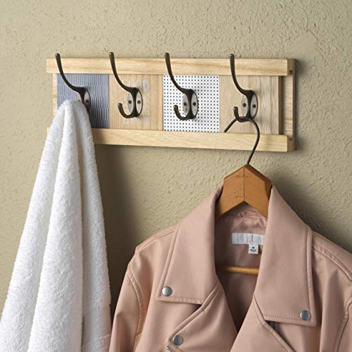 10 Street Home Wall Mount Coat Rack with 4 Adjustable Hooks - Wood and Multi-Color Modern Rustic Style for Entryways, Closets, and Bathrooms