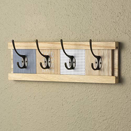 10 Street Home Wall Mount Coat Rack with 4 Adjustable Hooks - Wood and Multi-Color Modern Rustic Style for Entryways, Closets, and Bathrooms