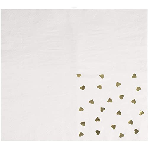 Valentine's Paper Napkins for Party Supplies (White, Gold Foil, 5 In, 50 Pack)