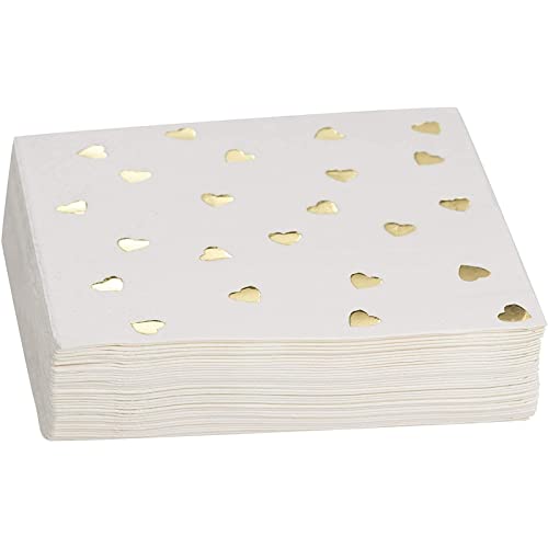 Valentine's Paper Napkins for Party Supplies (White, Gold Foil, 5 In, 50 Pack)