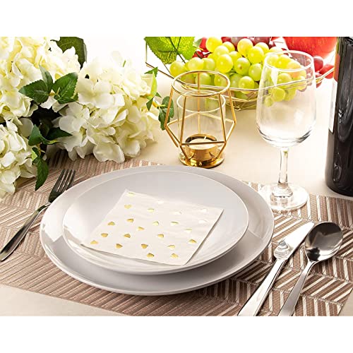 Valentine's Paper Napkins for Party Supplies (White, Gold Foil, 5 In, 50 Pack)