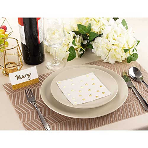 Valentine's Paper Napkins for Party Supplies (White, Gold Foil, 5 In, 50 Pack)