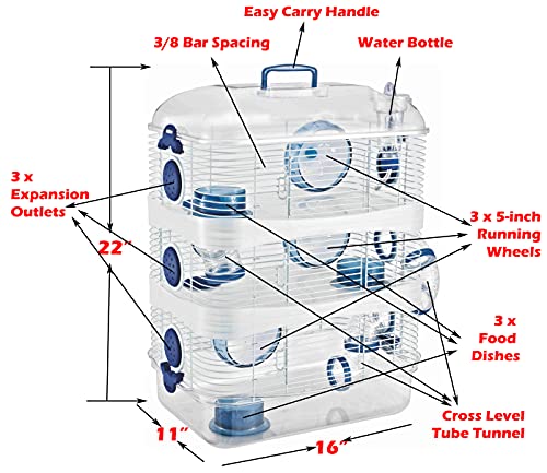 3-Solid Floor Levels Habitat Hamster Home House Rodent Gerbil Mouse Mice Expandable and Customizable Cage