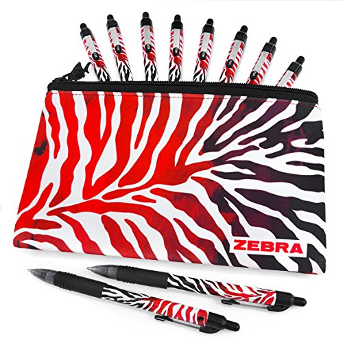 Zebra Z-Grip Smooth - Limited Edition Funky Flame Design - Pack of 10 Black Ink Pens with Matching Pencil Case