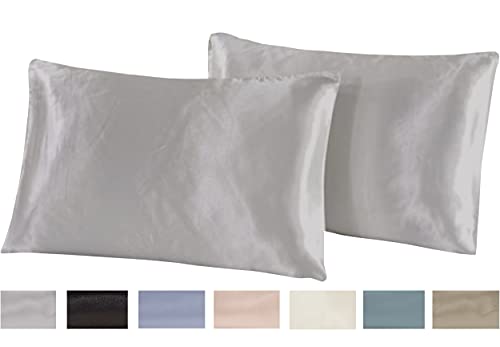 Satin Radiance Soft Satin Silk Sheets Solid Color Deep Pocket Twin Size Satin Bed Sheet Set Cooling And Soft Fitted Satin Bedding + Satin Pillowcase(s) Durable, Breathable, Silver, Grey, 3-piece