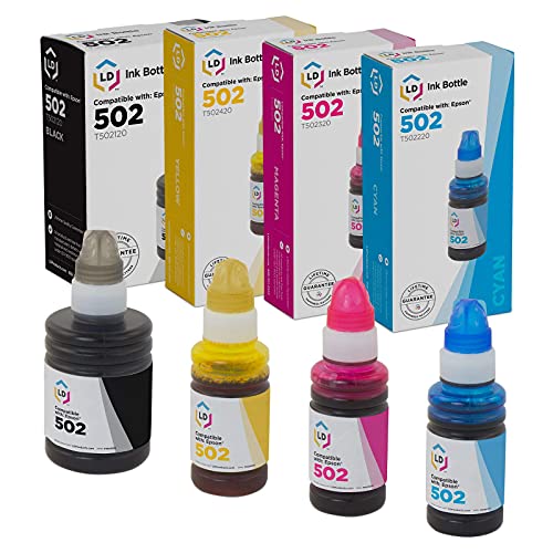 LD Products Compatible Ink Bottle Replacement for Epson 502 (4 Set - Black, Cyan, Magenta, Yellow) Compatible with Epson ET Series, Epson Expression and Epson Workforce