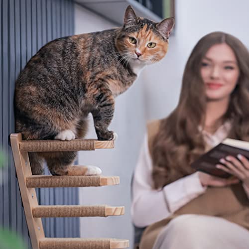 MAXIMA Reversible Cat Wall Shelf - Cat Wall Furniture, Natural Jute and Wood Cat Steps, Cat Climbing Ladder