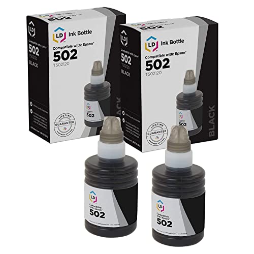 LD Products Compatible Ink Bottle Replacement for Epson 502 T502120-S (2 Pack - Black) Compatible with Epson ET Series, Epson Expression and Epson Workforce