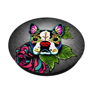 Boston Terrier in Black - Day of the Dead Sugar Skull Dog PopSockets PopGrip: Swappable Grip for Phones & Tablets