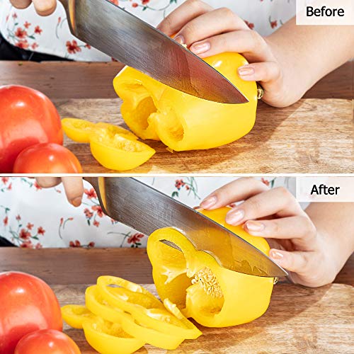 Knife Sharpeners for Steel and Ceramic Kitchen Knives - Manual Handheld System to Safely Sharpen and Hone your Knife - Includes Cut Resistant Glove and Blade Cloth (Black)