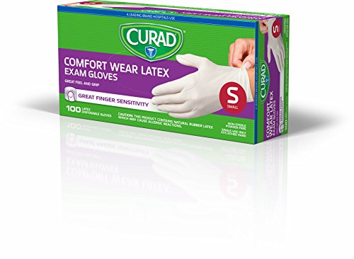 Curad Comfort Wear Latex, Vinyl Exam Gloves, Small (Pack of 300)