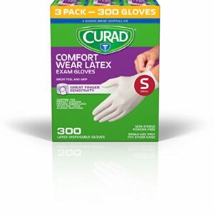 Curad Comfort Wear Latex, Vinyl Exam Gloves, Small (Pack of 300)