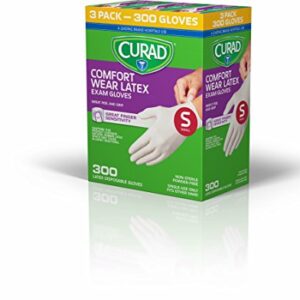 Curad Comfort Wear Latex, Vinyl Exam Gloves, Small (Pack of 300)