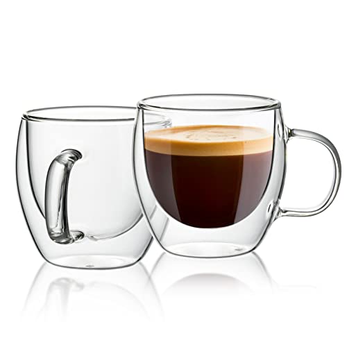 Sweese Espresso Cups, Double Wall Insulated Glass Coffee Mugs, 5 Ounce, Set of 2, Perfect for Espresso Shot, Tea and Juice