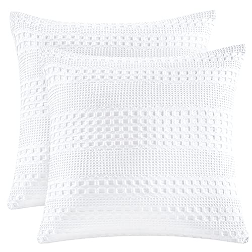 PHF 100% Cotton Waffle Weave Euro Sham Covers, 2 Pack 26" x 26" Pillow Covers for Elegant Home Decorative, No Insert, Decorative Euro Throw Pillow Covers for Bed Couch Sofa, White