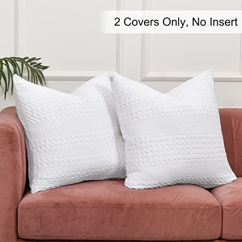 PHF 100% Cotton Waffle Weave Euro Sham Covers, 2 Pack 26" x 26" Pillow Covers for Elegant Home Decorative, No Insert, Decorative Euro Throw Pillow Covers for Bed Couch Sofa, White