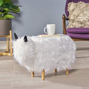 christopher knight home kamla furry yak ottoman, white, natural finish