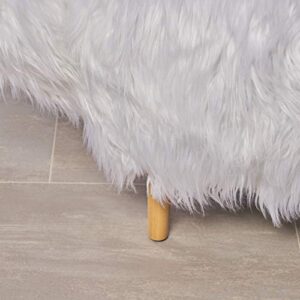 Christopher Knight Home Kamla Furry Yak Ottoman, White, Natural Finish