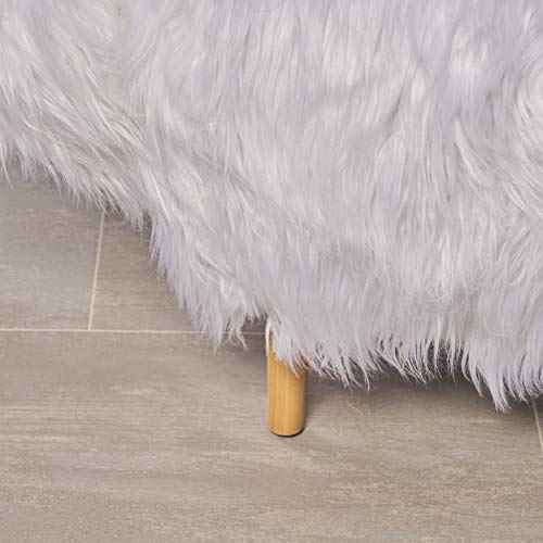 Christopher Knight Home Kamla Furry Yak Ottoman, White, Natural Finish