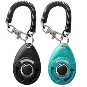 hoaooo pet training clicker with wrist strap - dog training clickers (new black + blue)