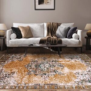 superior indoor non-slip area rug or runner, machine washable rugs, living room, bedroom, kitchen, dining, office, entryway, hallway, oriental floor decor, aldrich collection - 8ft x 10ft , ivory