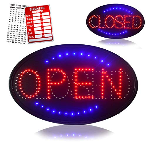 CLOSED OPEN LED SIGN, Jumbo 23" X 14" Advertisement Sign Board Electric Powered Display with Ultra Bright Light and a Modern Design, Perfect for Coffee Shop, Bar, Hotel, Restaurant, Drugstore & more