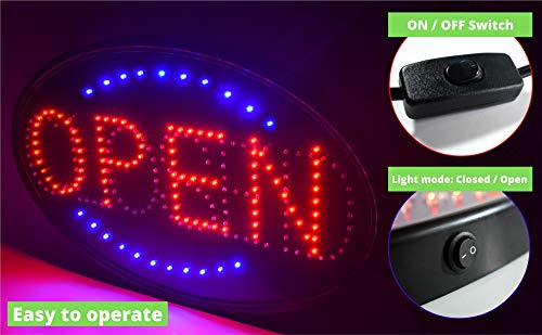 CLOSED OPEN LED SIGN, Jumbo 23" X 14" Advertisement Sign Board Electric Powered Display with Ultra Bright Light and a Modern Design, Perfect for Coffee Shop, Bar, Hotel, Restaurant, Drugstore & more