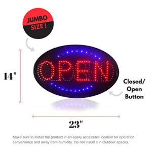 CLOSED OPEN LED SIGN, Jumbo 23" X 14" Advertisement Sign Board Electric Powered Display with Ultra Bright Light and a Modern Design, Perfect for Coffee Shop, Bar, Hotel, Restaurant, Drugstore & more