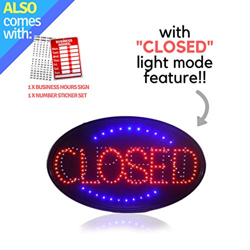 CLOSED OPEN LED SIGN, Jumbo 23" X 14" Advertisement Sign Board Electric Powered Display with Ultra Bright Light and a Modern Design, Perfect for Coffee Shop, Bar, Hotel, Restaurant, Drugstore & more