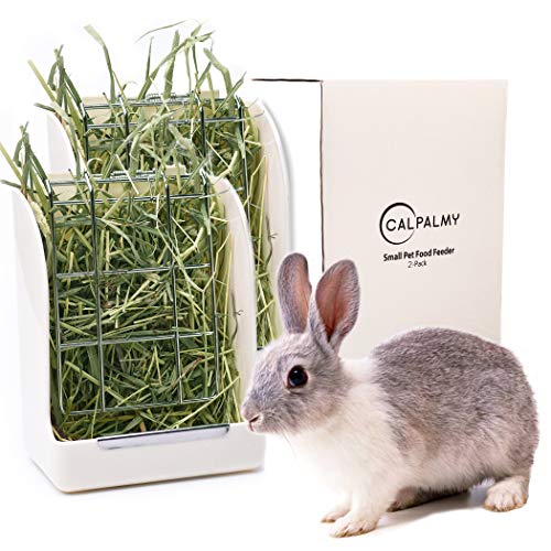 CalPalmy 2-Pack Hay Feeder for Rabbits, Guinea Pigs, and Chinchillas - Minimize Waste and Mess with 5 1/2" x 3 1/2" x 7 3/8" Hanging Alfalfa and Timothy Hay Dispenser