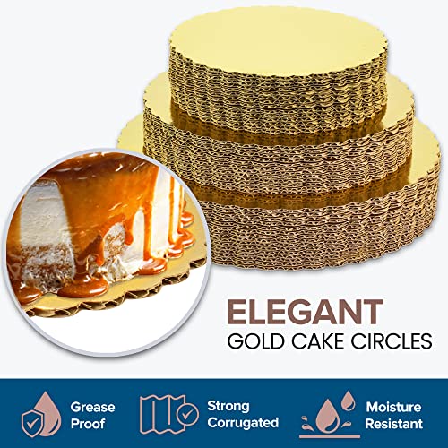 [30 Pack] 8 10 12 Inches Round Tierd Cake Boards Combo - Cardboard Disposable Layered Cake Pizza Circle Scalloped Gold Stackable Tart Decorating Base Stand