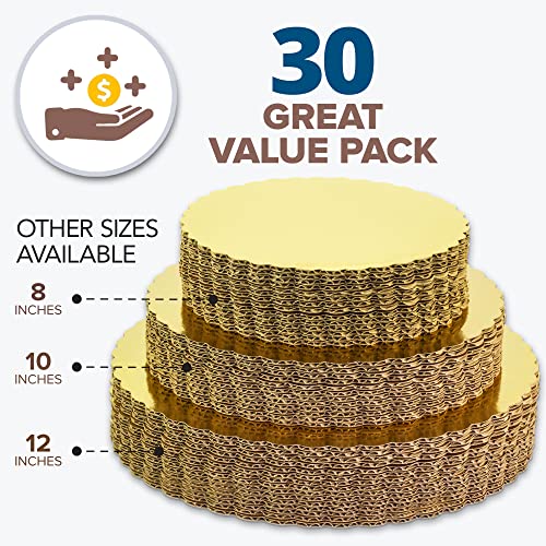 [30 Pack] 8 10 12 Inches Round Tierd Cake Boards Combo - Cardboard Disposable Layered Cake Pizza Circle Scalloped Gold Stackable Tart Decorating Base Stand