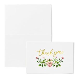 48-Count Thank You Cards with Envelopes, 6 Elegant Rose Flower Designs with Gold Foil Print for Wedding Baby and Bridal Shower