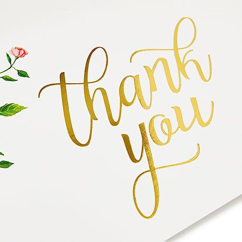 48-Count Thank You Cards with Envelopes, 6 Elegant Rose Flower Designs with Gold Foil Print for Wedding Baby and Bridal Shower