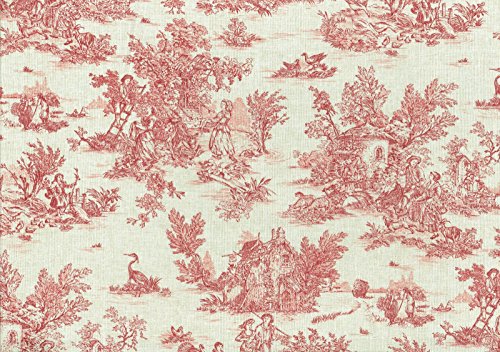 Mini Toile de Jouy Fabric (La Vie Rustique) - Antique Red on a Soft, Linen-Look Base Cloth | 100% Cotton Designer Print | 61 inches Wide | Per Yard Length Increment*