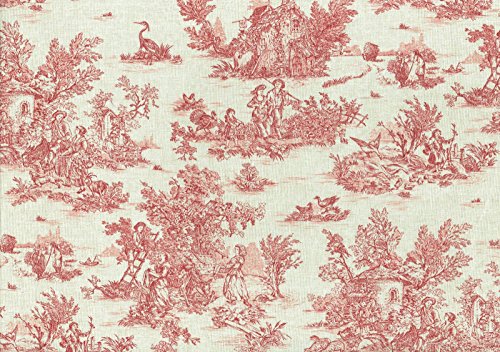 Mini Toile de Jouy Fabric (La Vie Rustique) - Antique Red on a Soft, Linen-Look Base Cloth | 100% Cotton Designer Print | 61 inches Wide | Per Yard Length Increment*