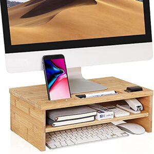 Well Weng Desk Monitor Riser Stand with Storage Organizer 2 Shelves for Computer, iMac, Printer, Laptop